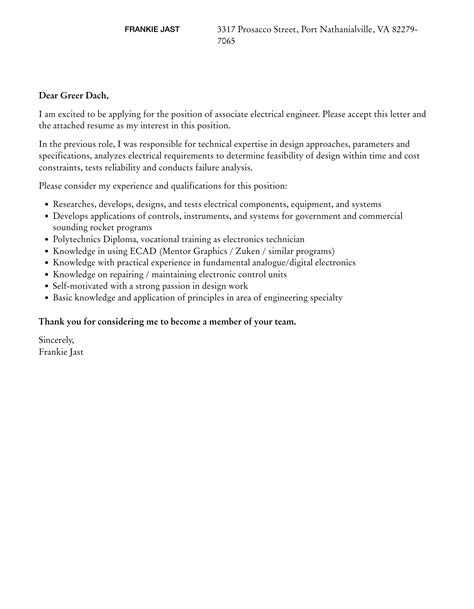 Associate Electrical Engineer Cover Letter Velvet Jobs