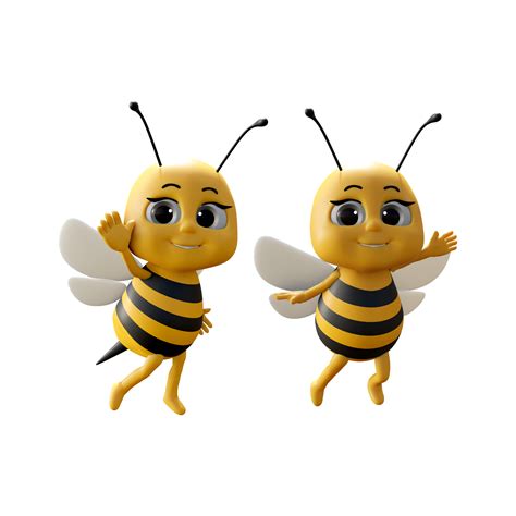 3d Rendering Cute Bee Character Happy Black Yellow Color Looking At