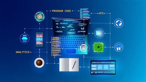 Premium Vector Software Technology Digital Program Develop Laptop Api Code Web Application