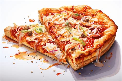 흰색 배경에 수채화 피자 파이 슬라이스 클립 아트 프리미엄 Ai 생성 이미지