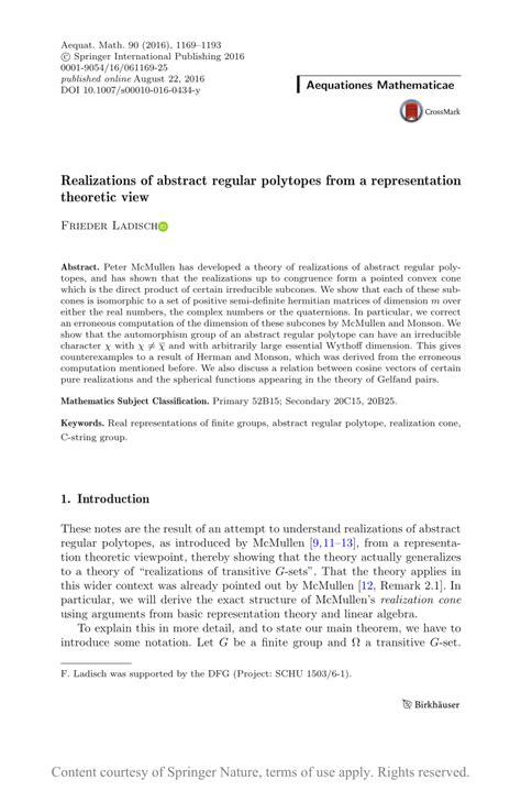 Realizations Of Abstract Regular Polytopes From A Representation