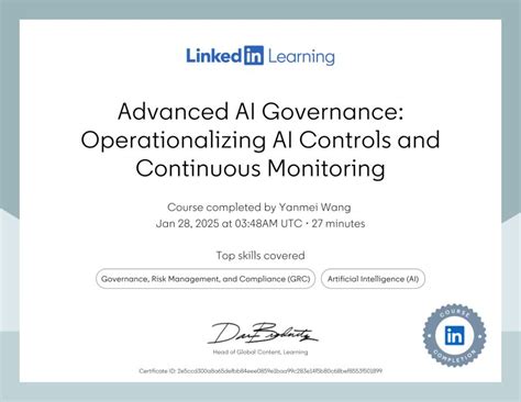 yanmei wang on linkedin certificate of completion