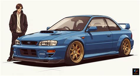 Artstation Subaru Impreza 22b Blue Widebody Anime Jdm Car Art
