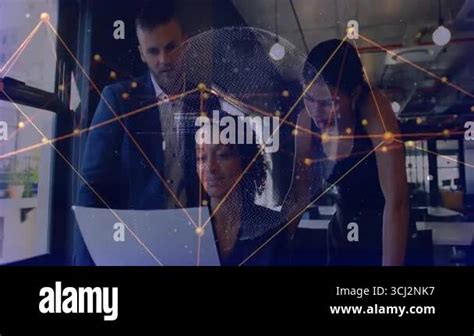 Seated Woman Scrolling Report Edge Team Leaning In Causing Network