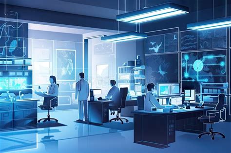 Stem Cell Research Laboratory With Scientists Monitoring Experiments