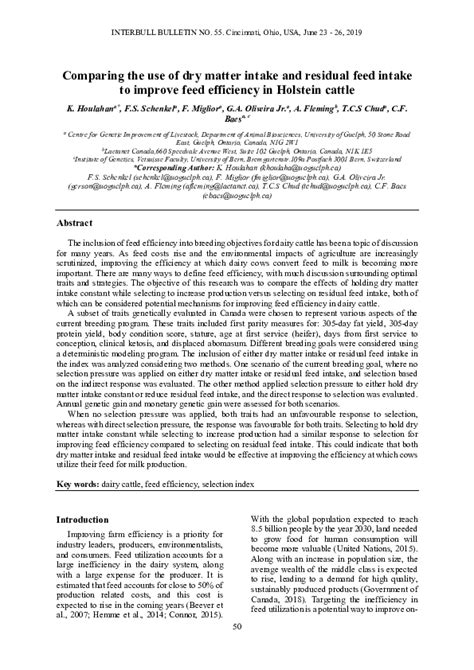 Pdf Comparing The Use Of Dry Matter Intake And Residual Feed Intake To Improve Feed Efficiency