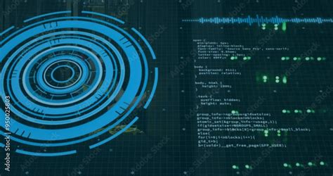 Processing Data In Futuristic Animation Over Computer Code And Circular Digital Interface Stock