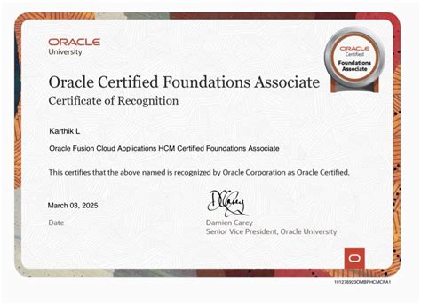 Oraclecertified Oraclecloud Hcm Certification Continuouslearning… Karthik Lakshman