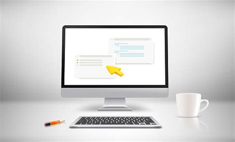 화면에 현대적인 컴퓨터와 창문이있는 화이트 룸 3d 벡터 일러스트 레이 션 0명에 대한 스톡 벡터 아트 및 기타 이미지 0명