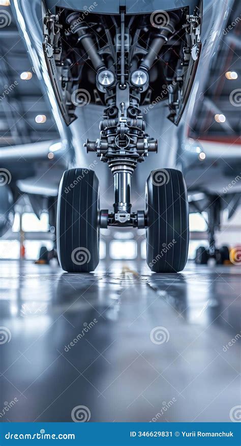 Intricate Close Up Of Aircraft Landing Gear A Detailed Look At Suspension System And Metal