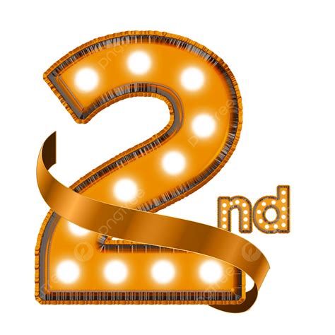 Light Golden Shiny 2nd Number With Ribbon Vector Shiny 3d Number 2nd