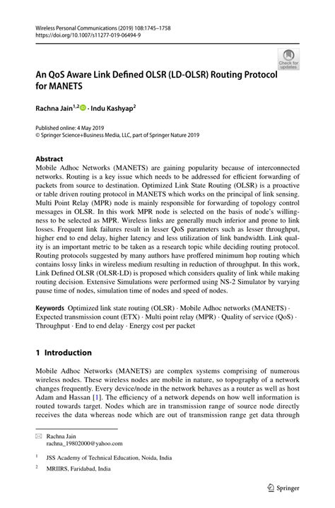 Pdf An Qos Aware Link Defined Olsr Ld Olsr Routing Protocol For Manets