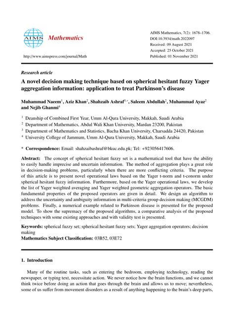 Pdf A Novel Decision Making Technique Based On Spherical Hesitant Fuzzy Yager Aggregation