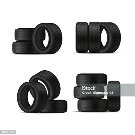 현실적인 3d 상세한 다른 자동차 타이어 세트 벡터 3차원 형태에 대한 스톡 벡터 아트 및 기타 이미지 3차원 형태 개념 개체 그룹 Istock