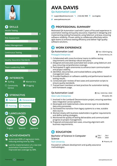10 Qa Automation Lead Resume Samples And Templates For 2025