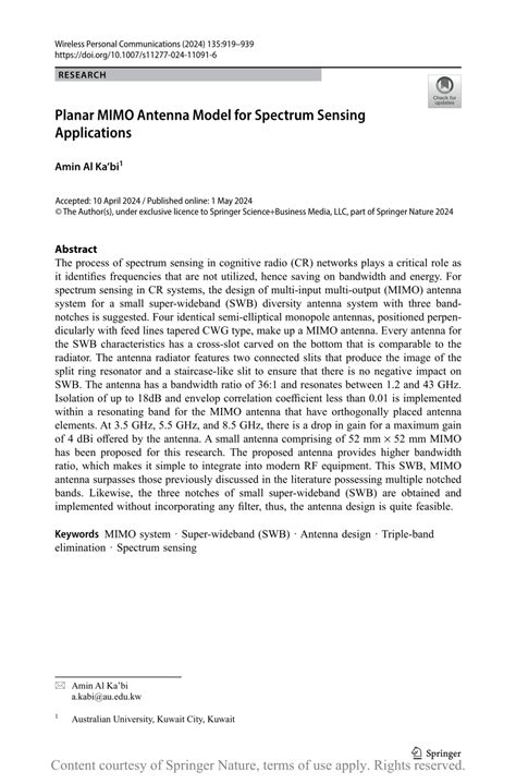Planar Mimo Antenna Model For Spectrum Sensing Applications Request Pdf