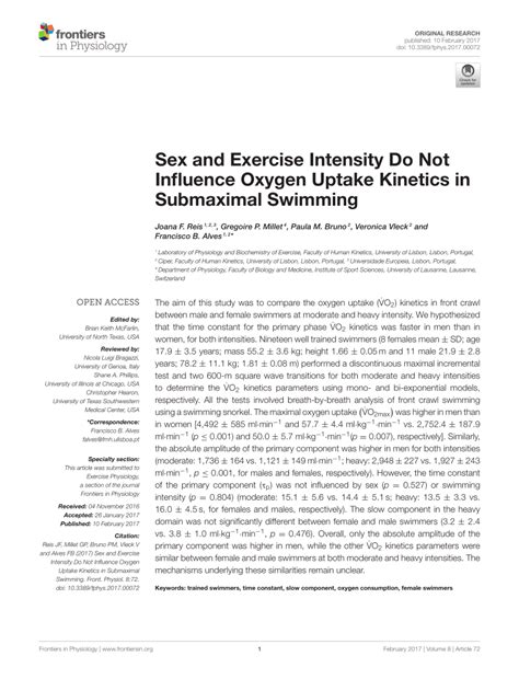 pdf sex and exercise intensity do not influence oxygen uptake