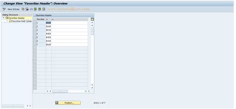 J LFAVOURITE SAP Tcode Favorites Mgmt Header Field Catalog