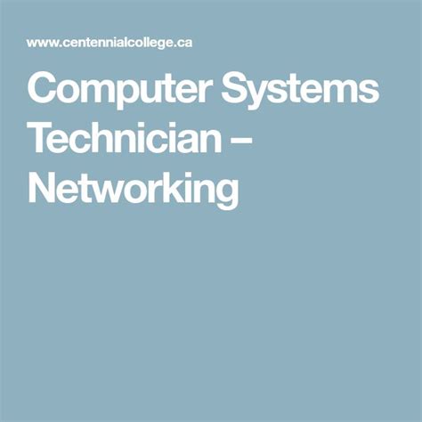 Computer Systems Technician Networking Computer System Technician Networking