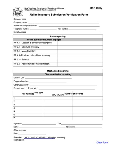 Fillable Form Rp 1 Utility Utility Inventory Submission Verification Form Printable Pdf Download