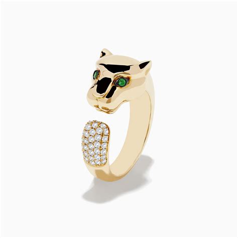 Signature 14k Yellow Gold Diamond And Tsavorite Panther Ring