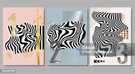 벡터 그림입니다 추상적인 포스터 세트입니다 금색 은색 청동색에 숫자가 있습니다 포스터 배너 앨범 표지 디자인 3위에 대한 스톡