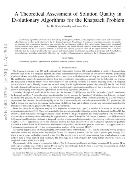 A Theoretical Assessment Of Solution Quality In Evolutionary Algorithms