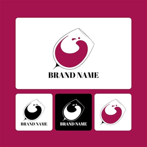 와인 잔 로고 프리미엄 디자인의 완전한 세트 프리미엄 벡터