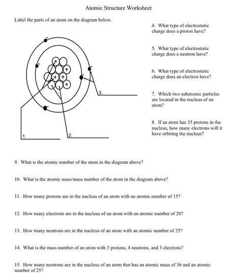 Solved Atomic Structure Worksheet Label The Parts Of An Atom On The Course Hero
