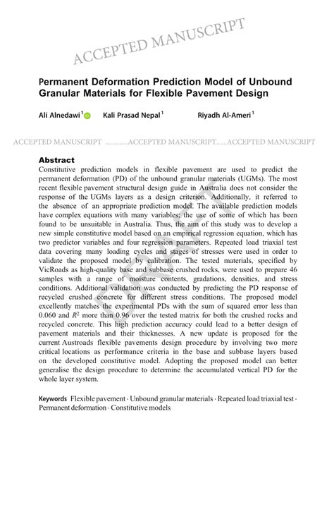 Pdf Permanent Deformation Prediction Model Of Unbound Granular Materials For Flexible Pavement