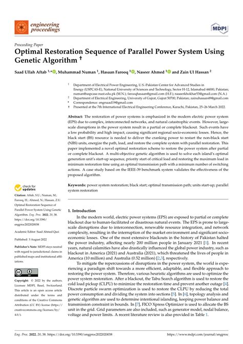 Pdf Optimal Restoration Sequence Of Parallel Power System Using Genetic Algorithm