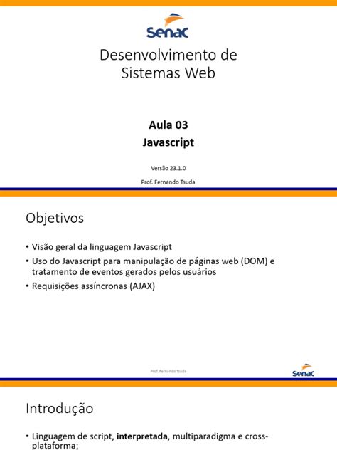 Aula 3 Javascript Desenvolvimento De Sistemas Web Pdf Script