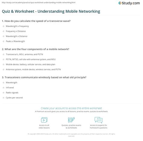 Quiz Worksheet Understanding Mobile Networking Study Com