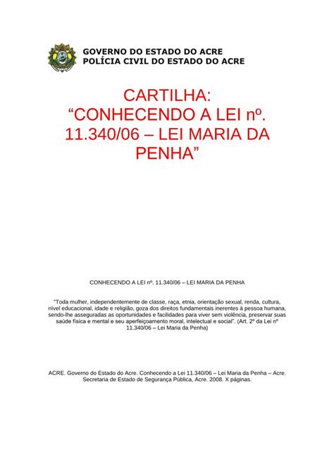 Pdf Cartilha “conhecendo A Lei 1134006 Lei Maria Da · Tapas Sem