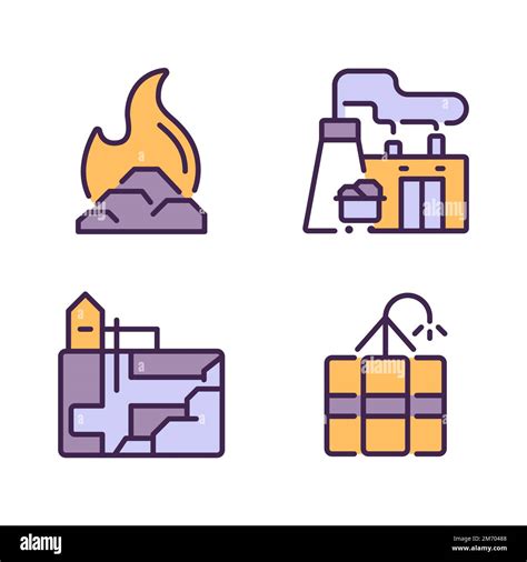 Coal Processing Pixel Perfect Rgb Color Icons Set Stock Vector Image