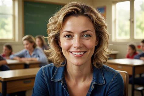 Older Mature Woman Teacher In School Classroom Premium Ai Generated Image
