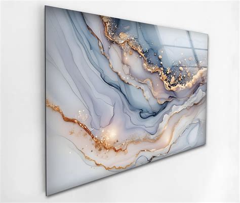Gold Marble Abstract Glass Wall Art Modern Fluid Design Etsy