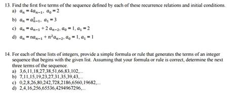 solved find the first five terms of the sequence defined by