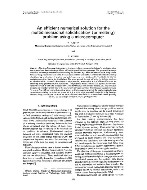 Pdf An Efficient Numerical Solution For The Multidimensional Solidification Or Melting