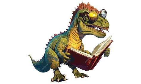 Premium Vector Dinosaur Reading A Book Vector Illustration