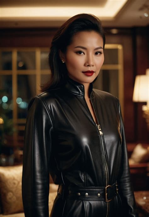 Lulu Chu In Black Leather Jumpsuit Macau Living Room Stable Diffusion Online