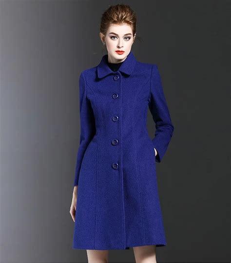 Winter Fashion Casual Women Wool Coat Blue Long Female Outerwear