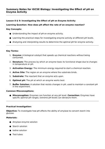 Igcse Biology Edexcel Investigating Effect Of Ph On Enzyme Activity