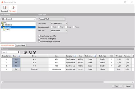 Export Multiple Files Exporting Data Analyze Dewesoft X Manual En