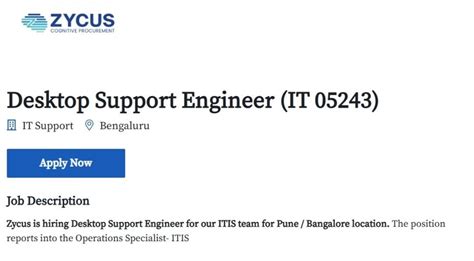 Zycus Off Campus Drive 2025 Hiring Desktop Support Engineer Be B Tech Mca Fresher Job List