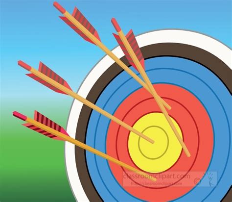 Sports Clipart Archery Arrows Hit Target With Bullseye Clipart