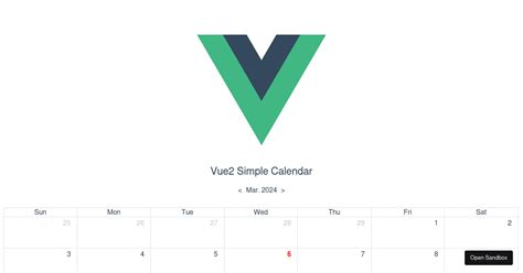 Vue2 Simple Calendar Codesandbox
