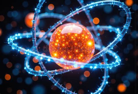 Abstract Representation Of An Atom With Glowing Particles And Energy