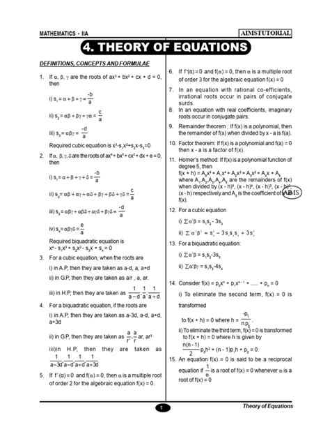 2a notes theory of equations pdf factorization polynomial