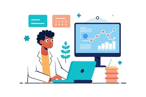 A Scientist Analyzing Data On A Computer With Visual Graphs Premium AI Generated Vector